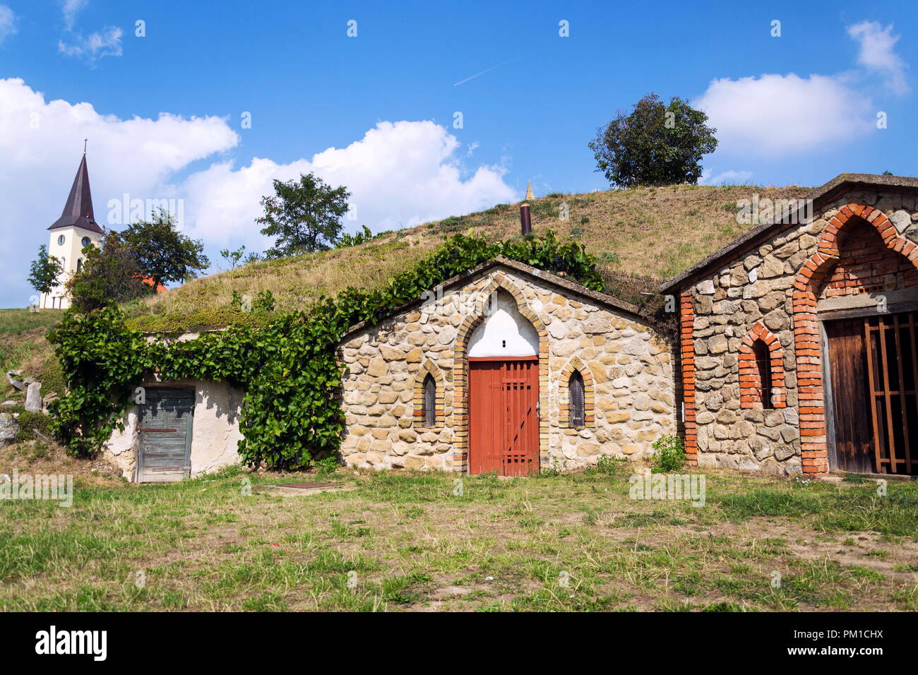 Traditional wine cellars, Vrbice, Breclav district, Southern Moravia ...