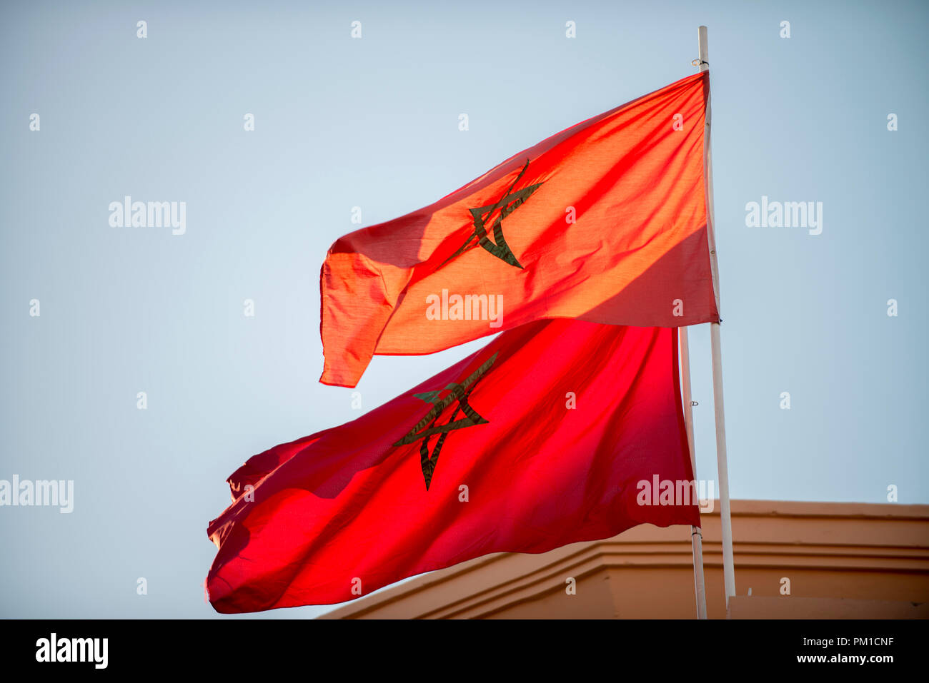 26-02-15, Marrakech, Morocco. Moroccon national flags flying. Photo ...
