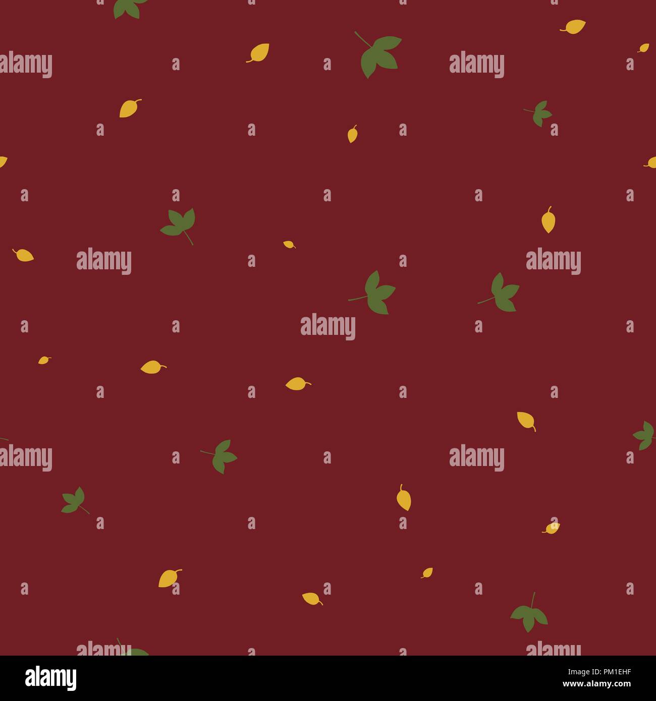 Autumn Leaves Seamless Pattern Vector Illustration Red Background