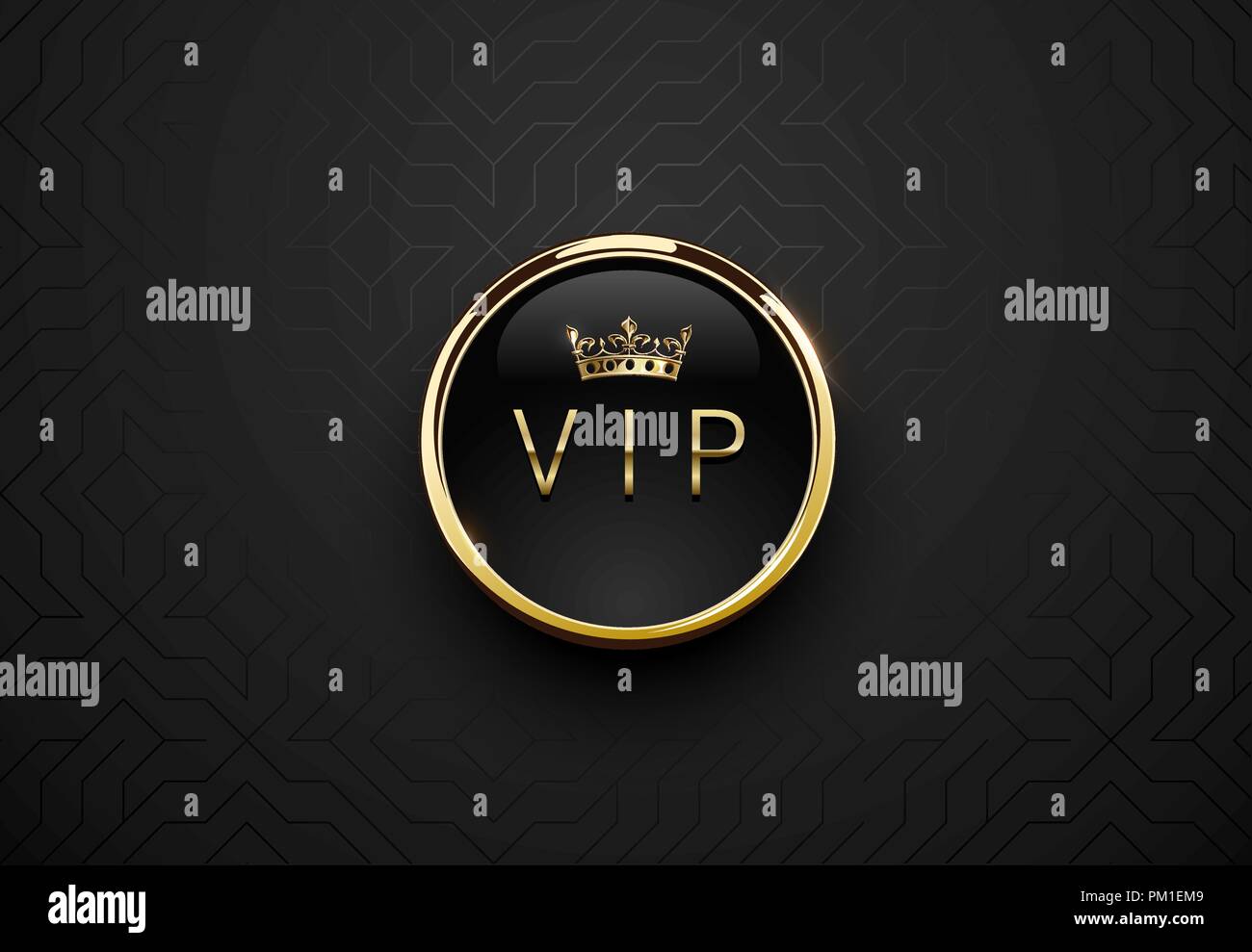Vip black label with round golden ring frame and crown on black ...