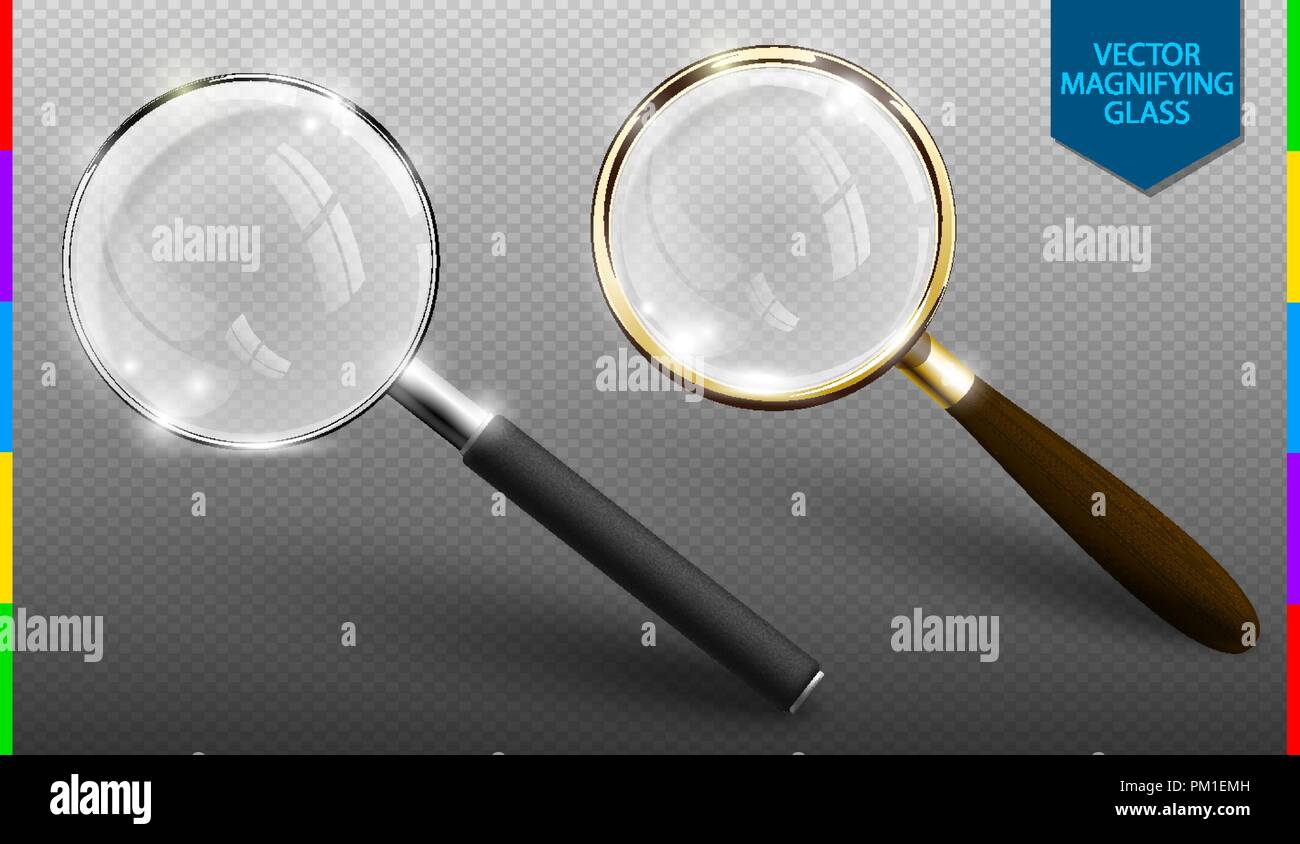 Realistic vector magnifying glass set on transparent background ...