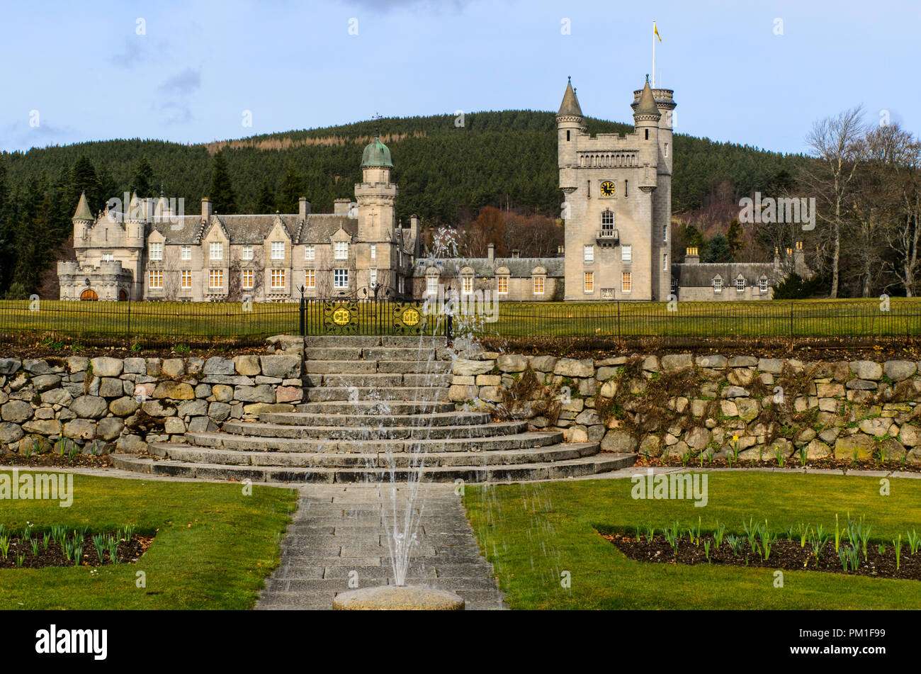 BALMORAL, SCOTLAND, APRIL 2 2016 - A front view of Balmoral Castle and ...