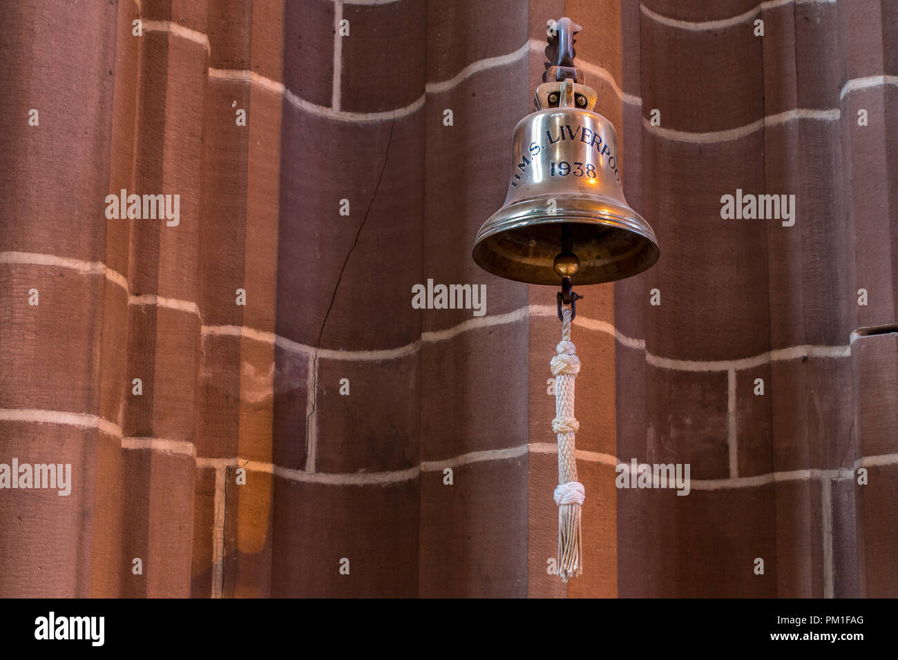 LIVERPOOL, UK, FEBRUARY 17, 2018: The ship's bell from HMS Liverpool ...