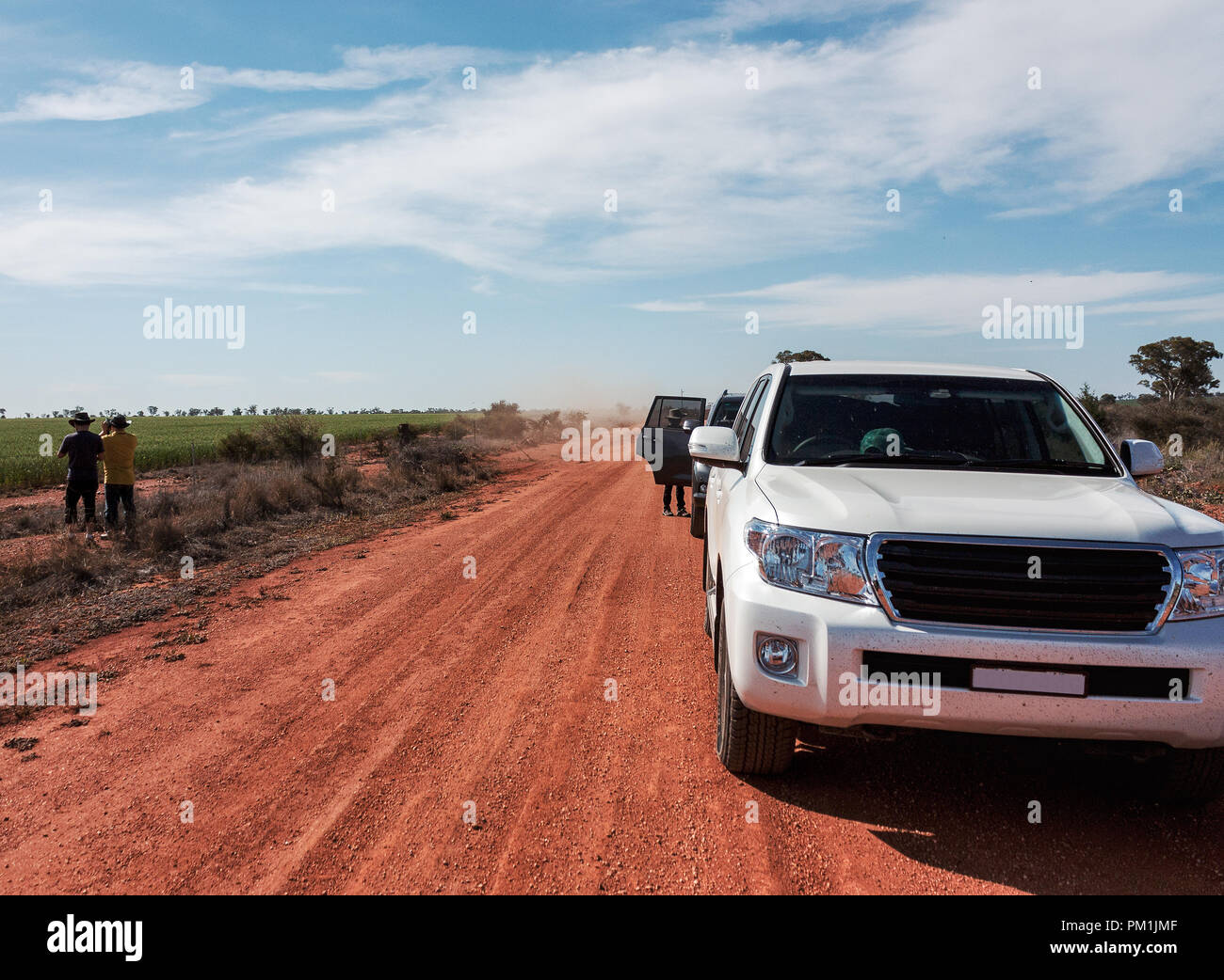 Adventure with 4wd off road van on red soil Outback Australia Stock ...