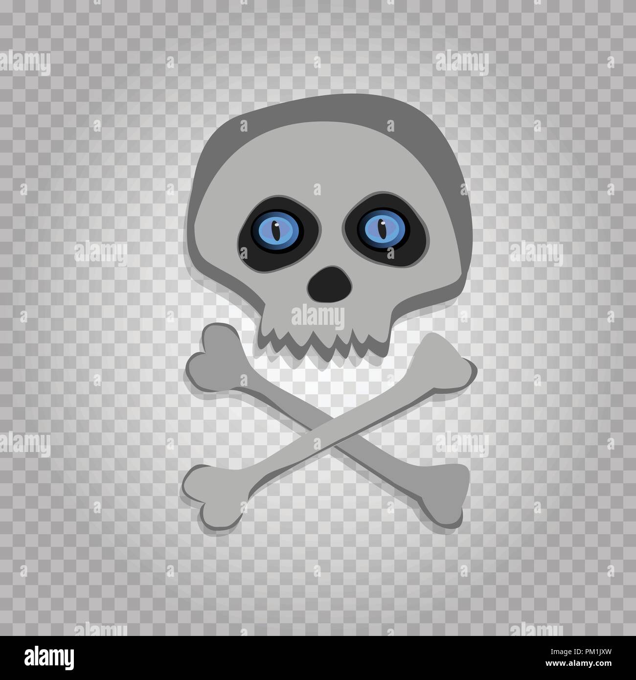 Vector cartoon skeleton scull with blue eyes isolated on transparent ...