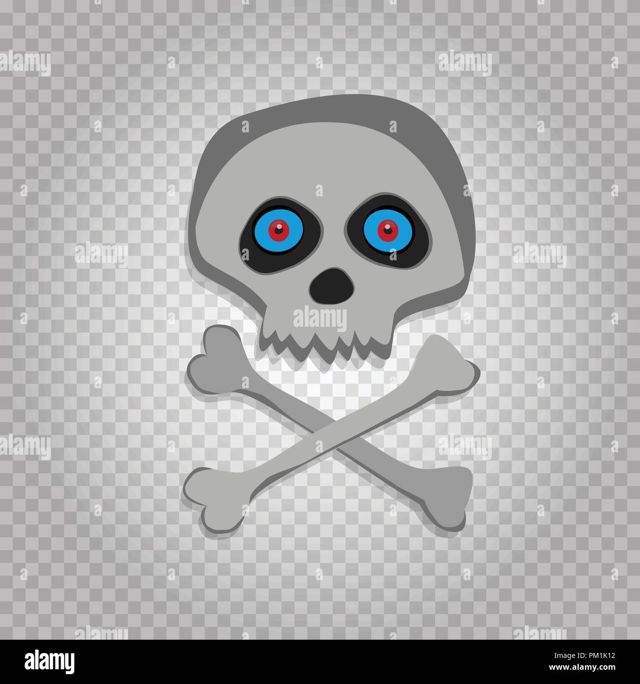 Vector cartoon skeleton scull with blue red eyes isolated on ...