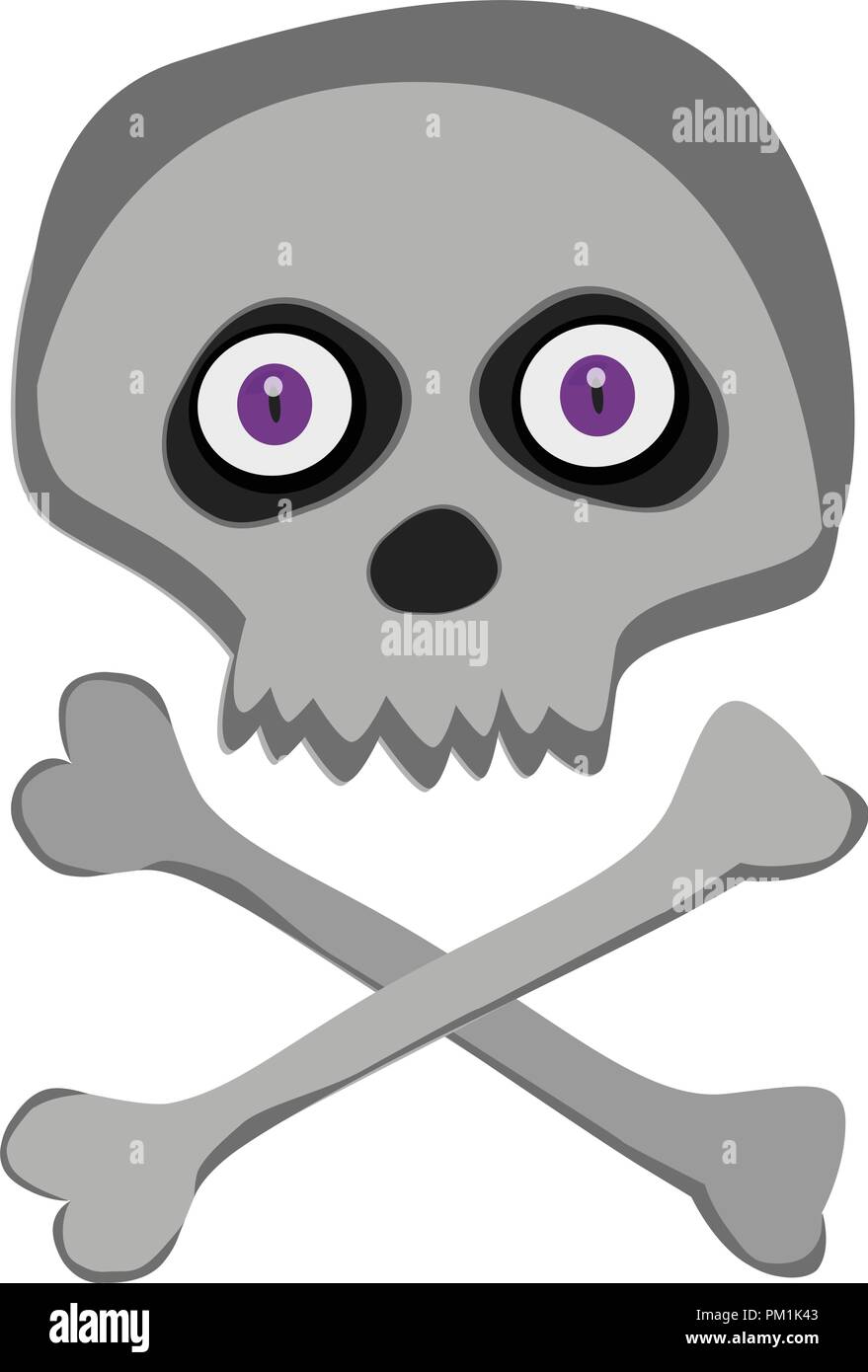 Vector cartoon skeleton scull with purple angry eyes isolated on white ...