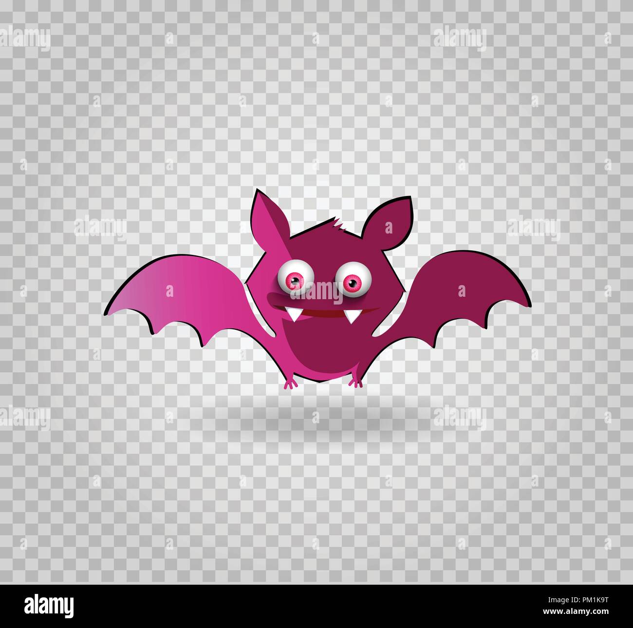 Vector illustration of cute funny purple smiling bat cartoon character ...