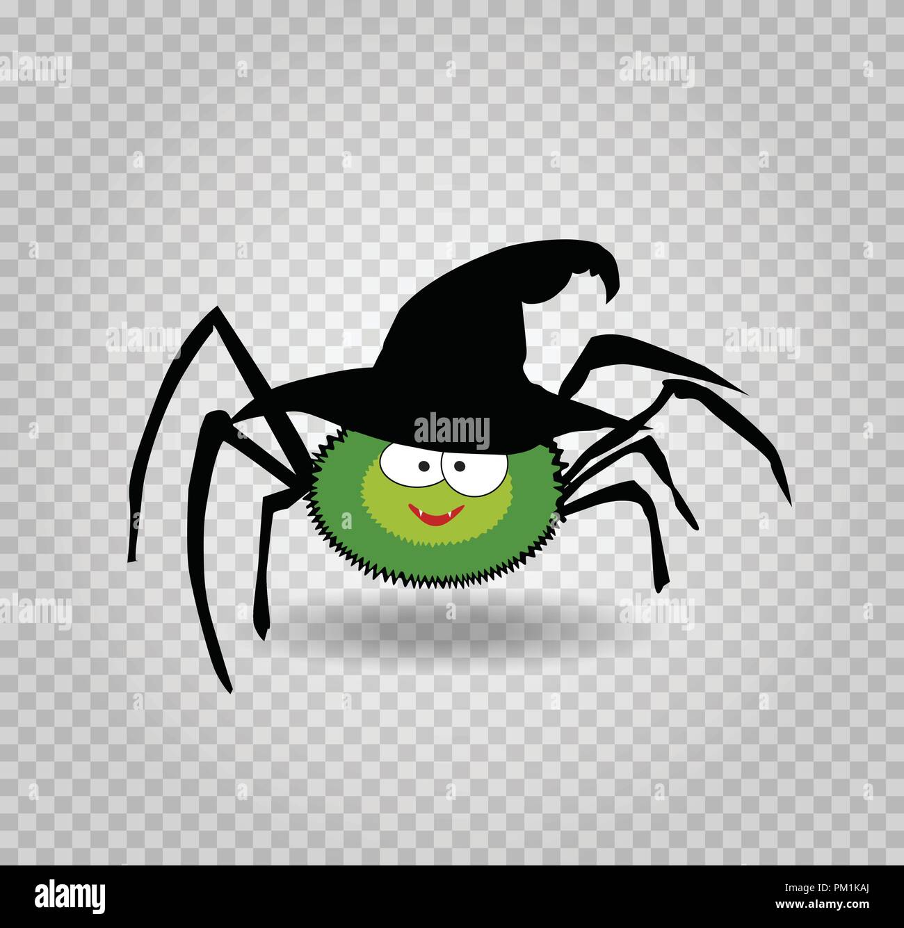 Vector illustration of cute funny green smiling spider wearing black ...