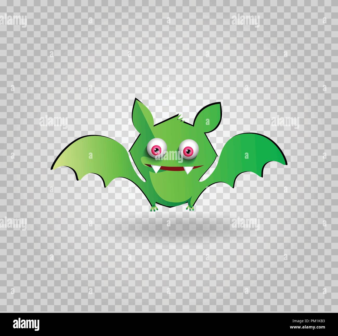 Vector illustration of cute funny green smiling bat cartoon character ...