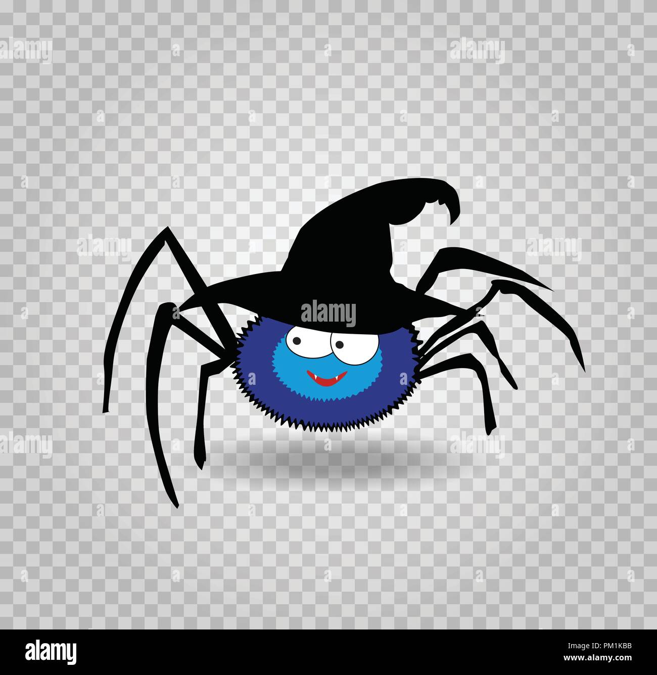 Vector illustration of cute funny blue smiling spider wearing black ...