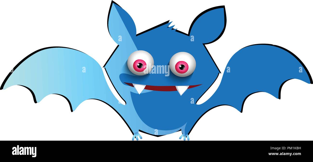 Vector illustration of cute funny blue smiling bat cartoon character ...