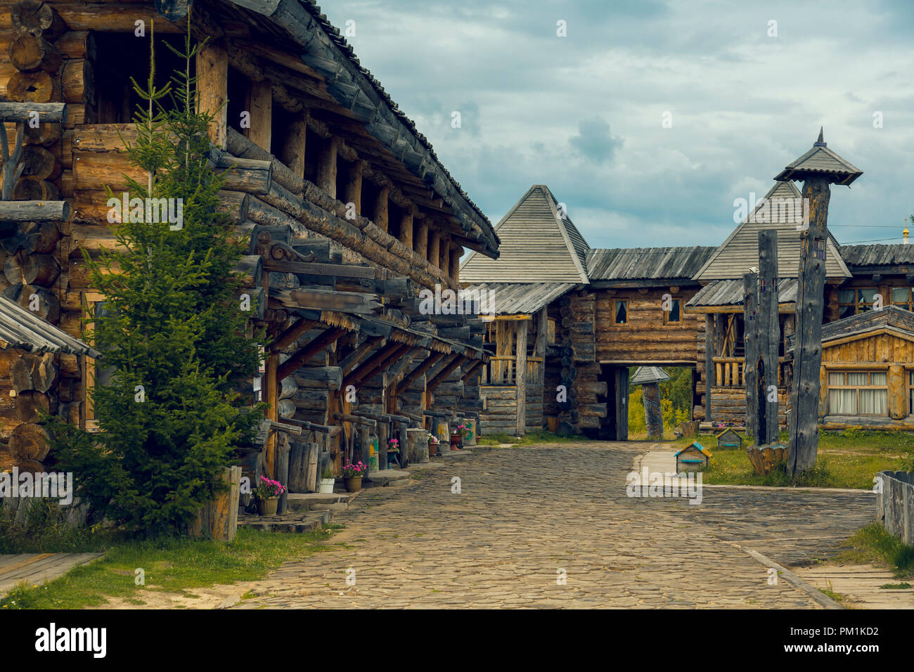 The general plan of the log house with a wooden road Stock Photo - Alamy