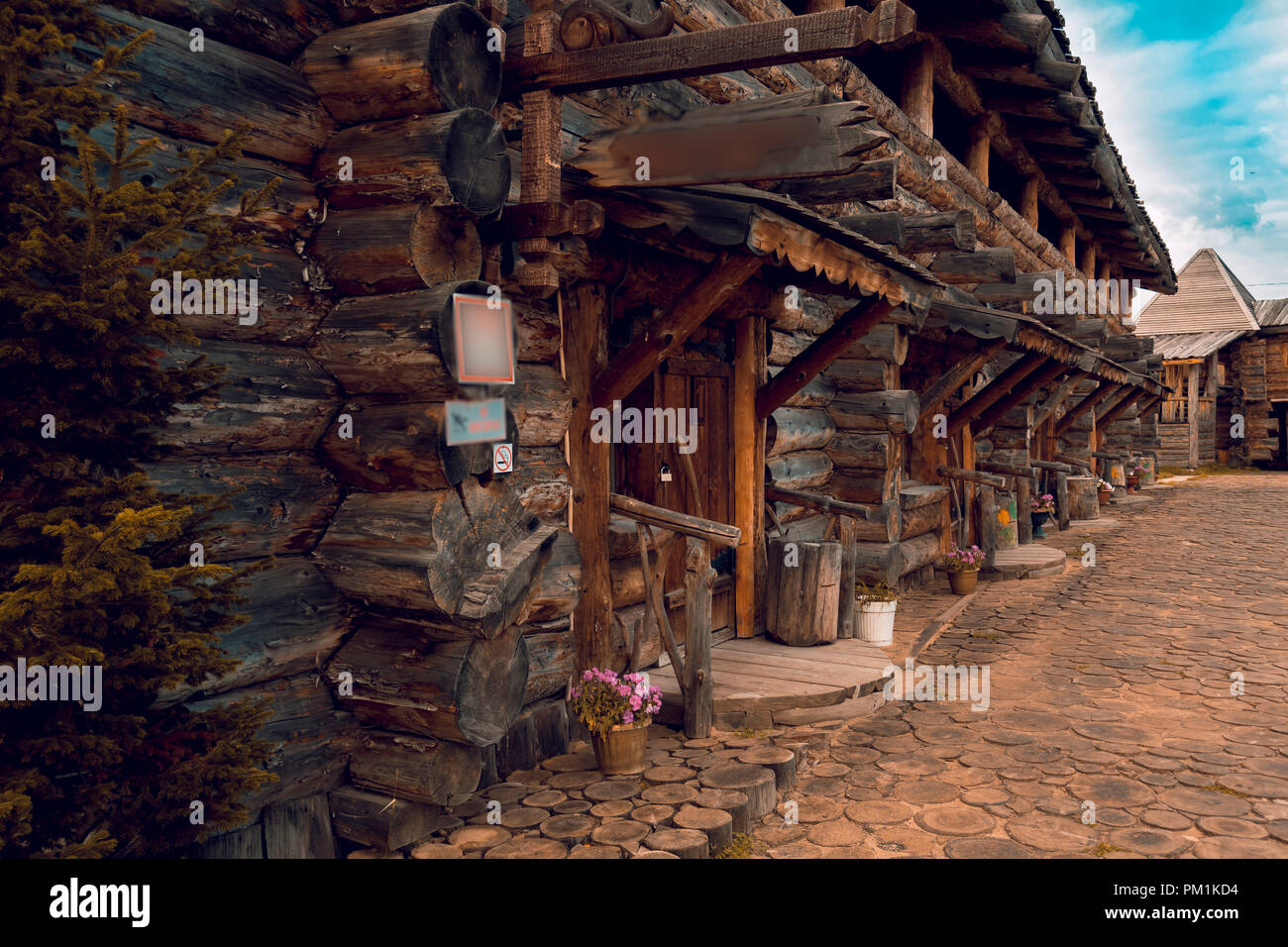 The general plan of the log house with a wooden road Stock Photo - Alamy