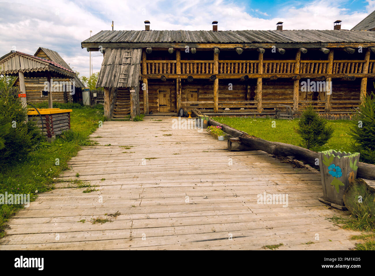 The general plan of the log house with a wooden road Stock Photo - Alamy