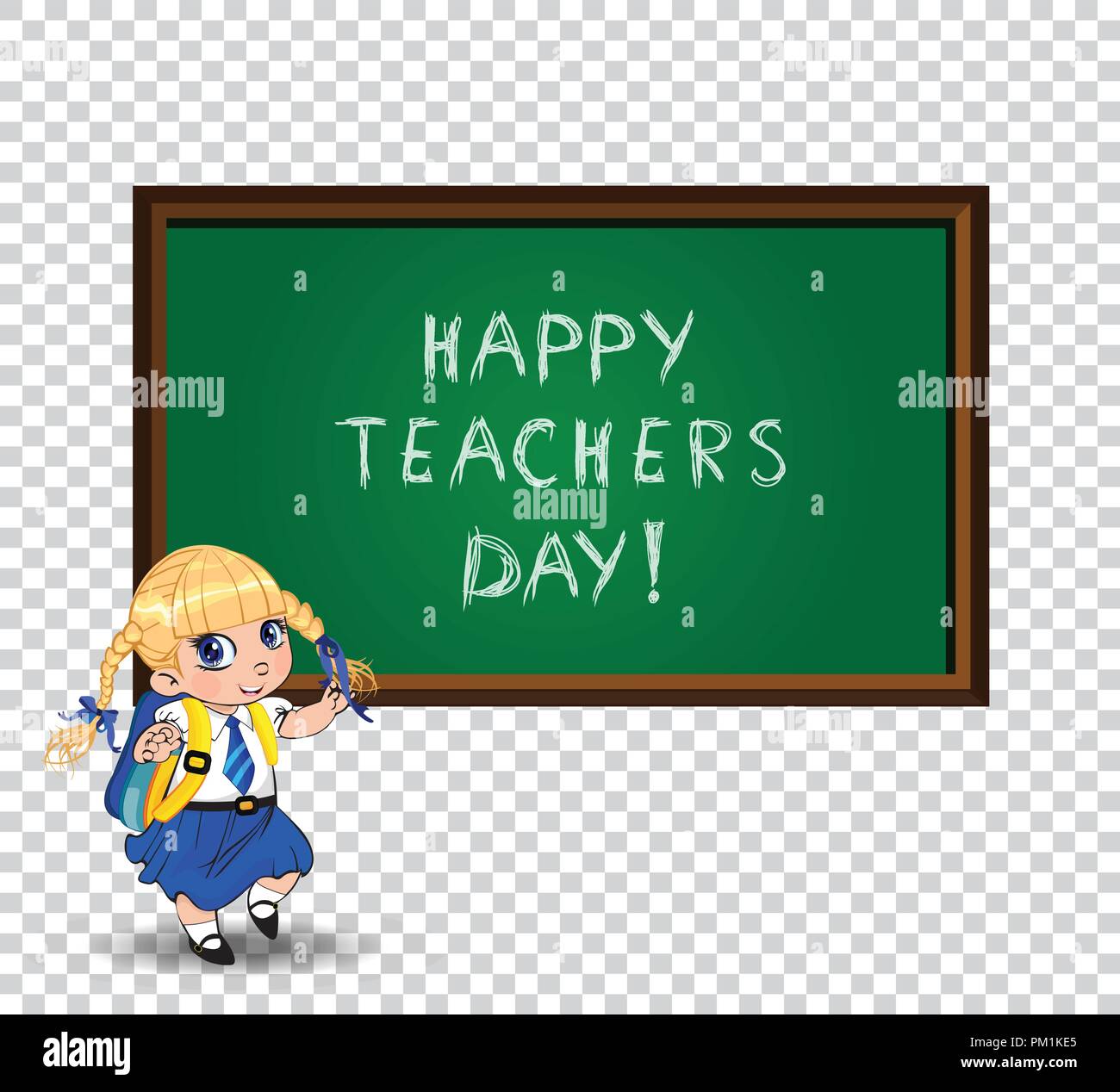 Happy teachers day greeting card clip art with cute cartoon school girl ...