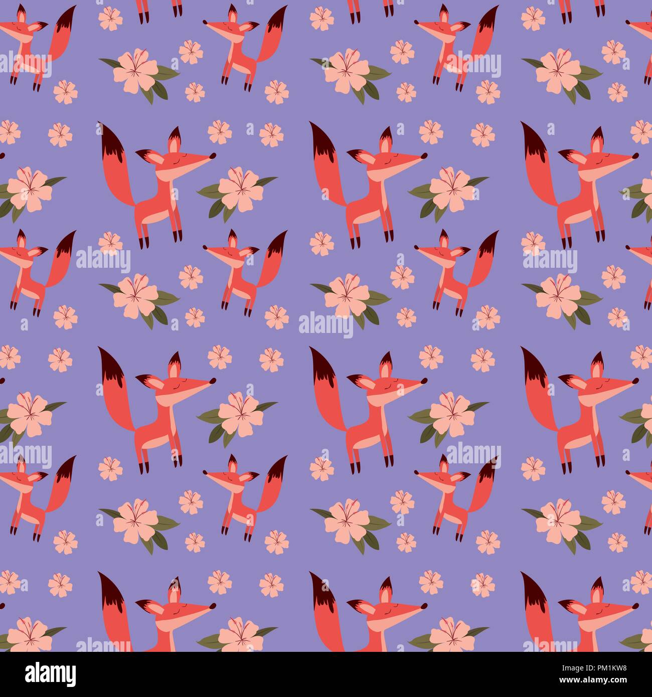 cute fox with flowers pattern Stock Vector Image & Art - Alamy