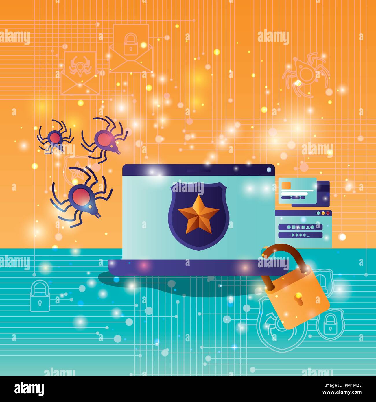 cyber security with laptop Stock Vector Image & Art - Alamy