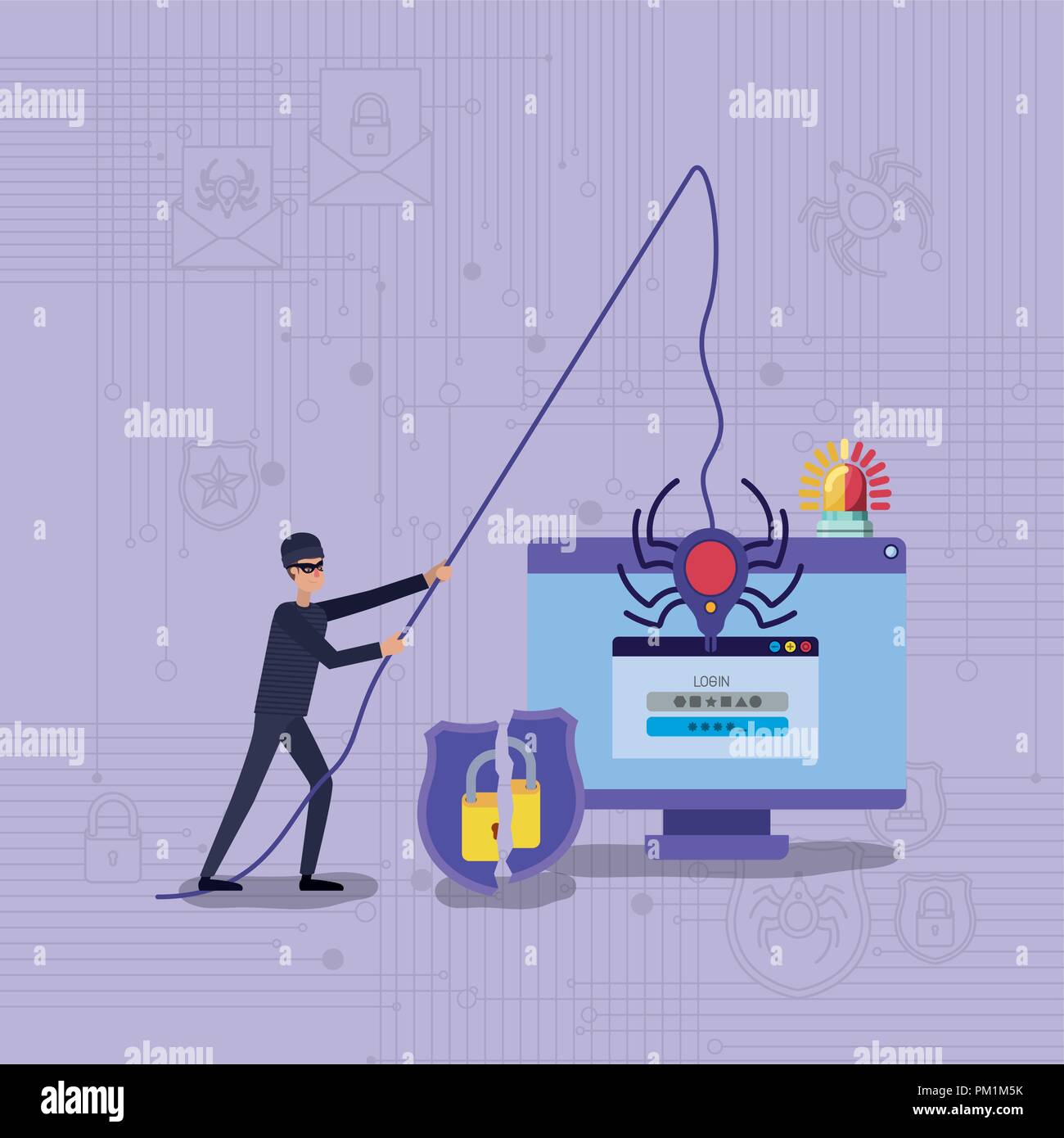 cyber security with computer and hacker Stock Vector Image & Art - Alamy