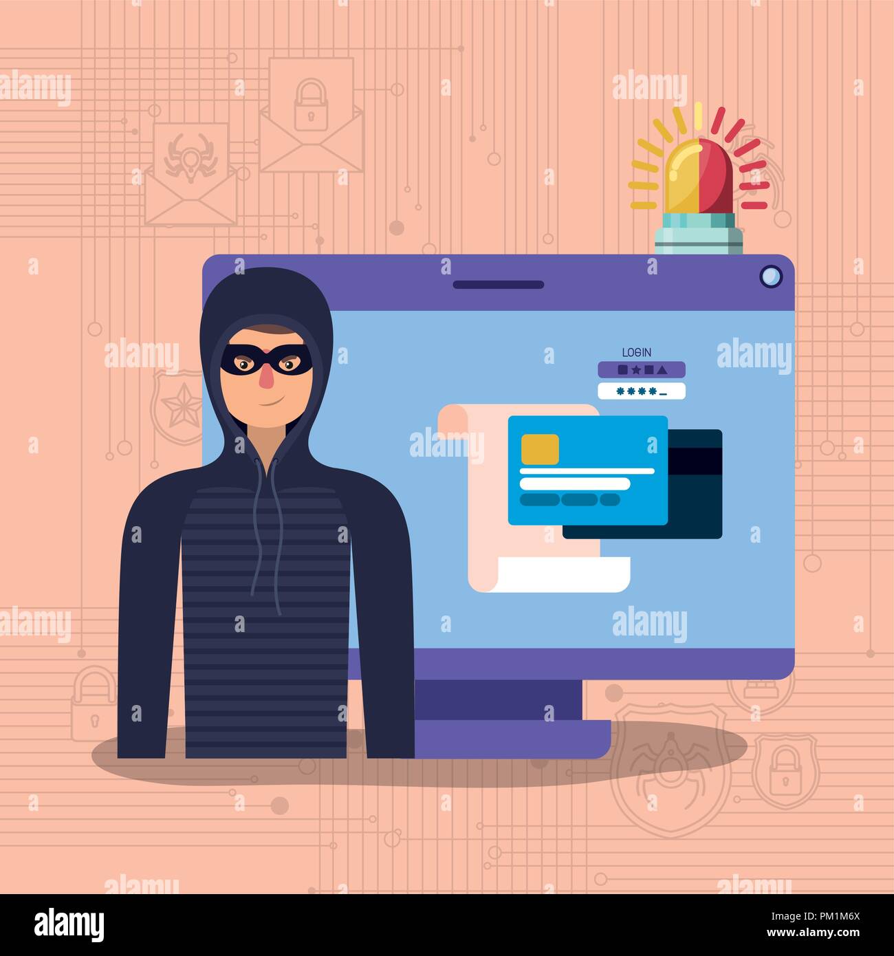 cyber security with computer and hacker Stock Vector Image & Art - Alamy