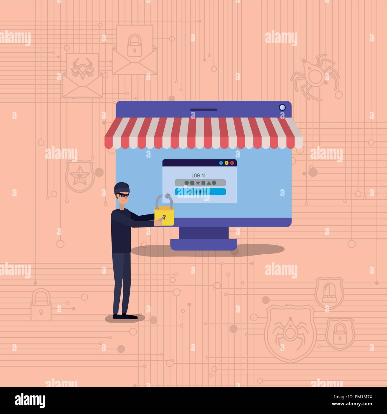 cyber security with computer and hacker Stock Vector Image & Art - Alamy