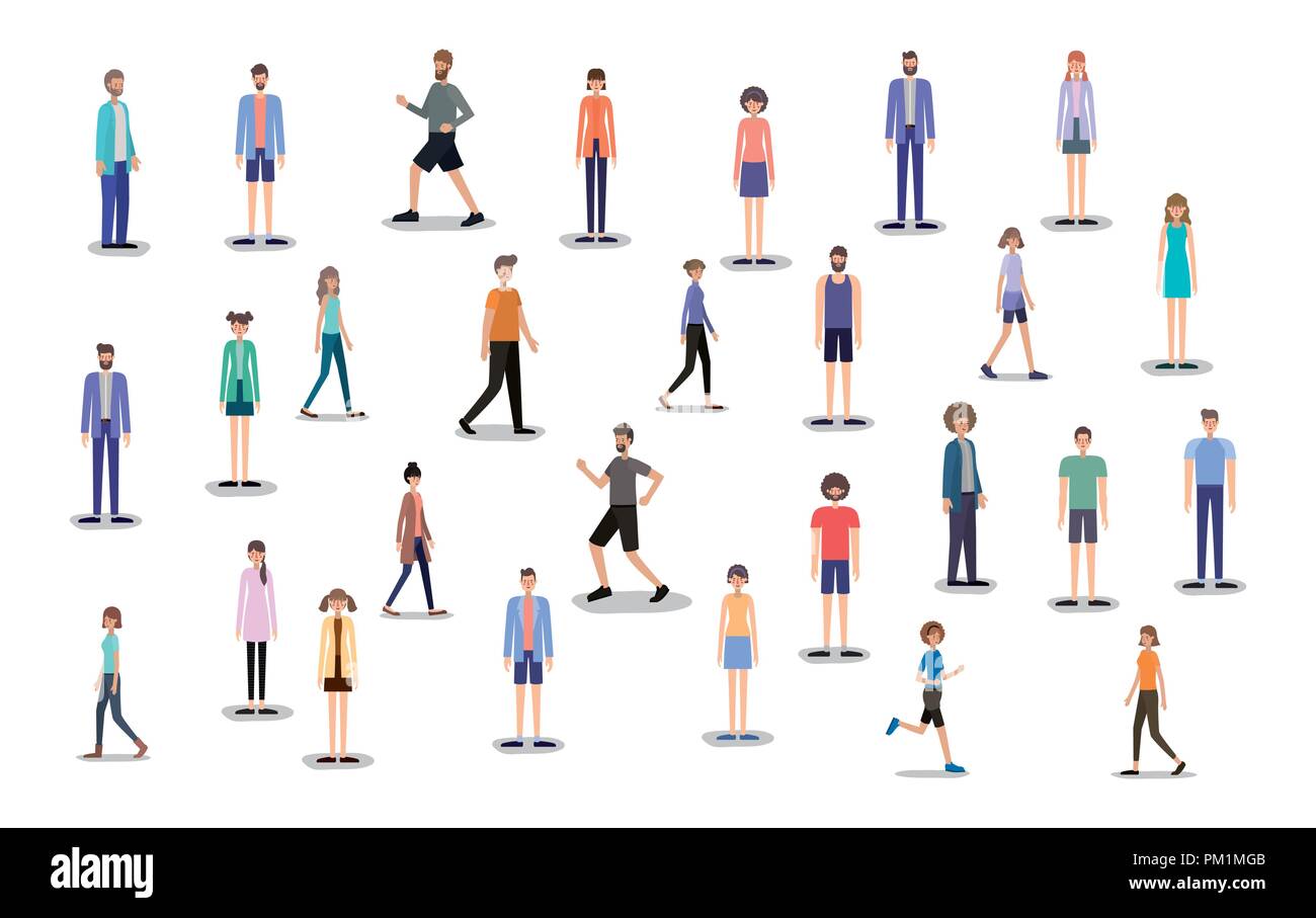 group of people walking and running characters Stock Vector Image & Art ...