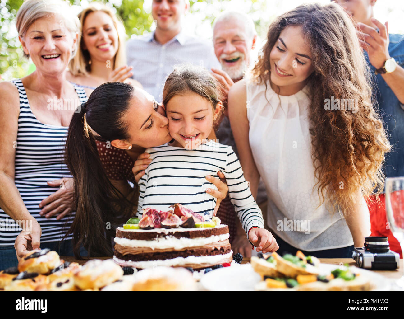 Family celebration or a garden party outside in the backyard Stock ...