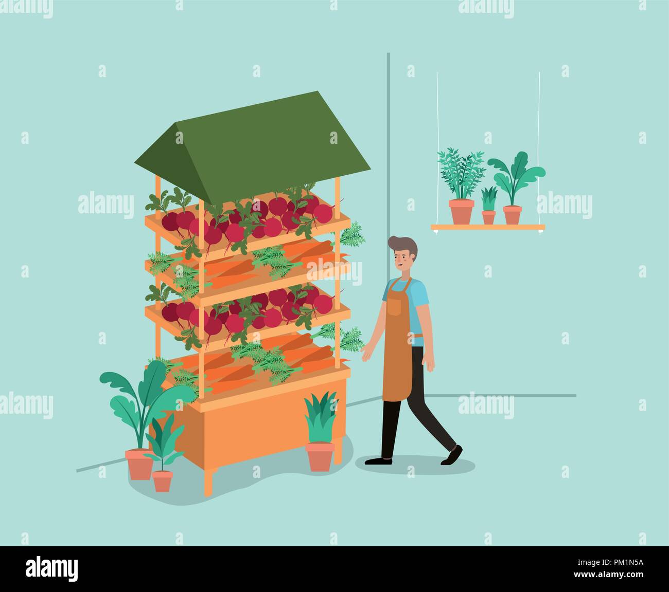 man with plants vivarium in kiosk Stock Vector Image & Art - Alamy