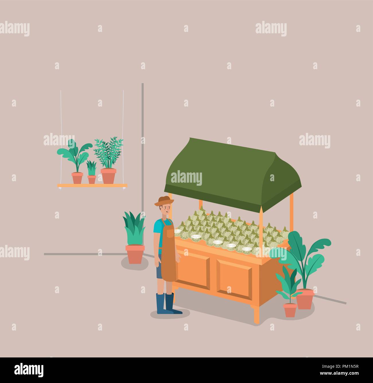 man with plants vivarium in kiosk Stock Vector Image & Art - Alamy