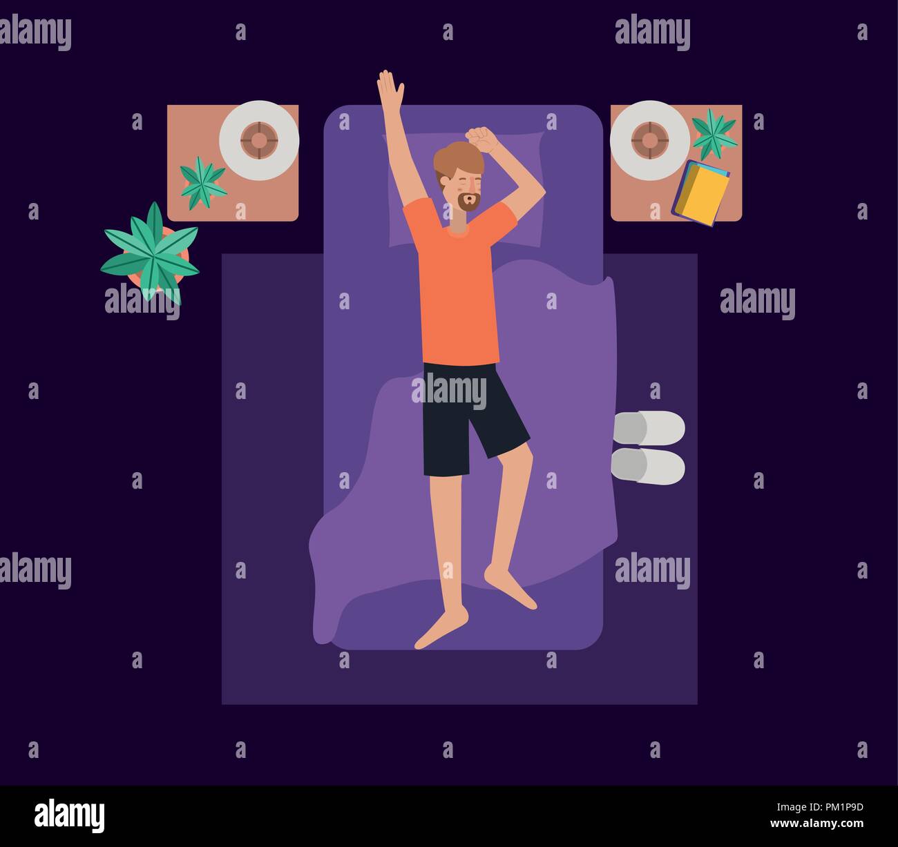 Sleepy young man in bed Stock Vector Images - Alamy