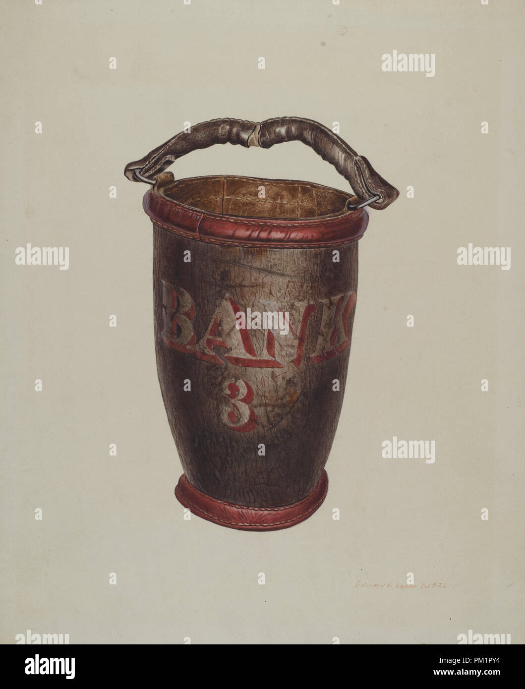 Leather Water Bucket. Dated: c. 1939. Dimensions: overall: 28.3 x 22.7 ...