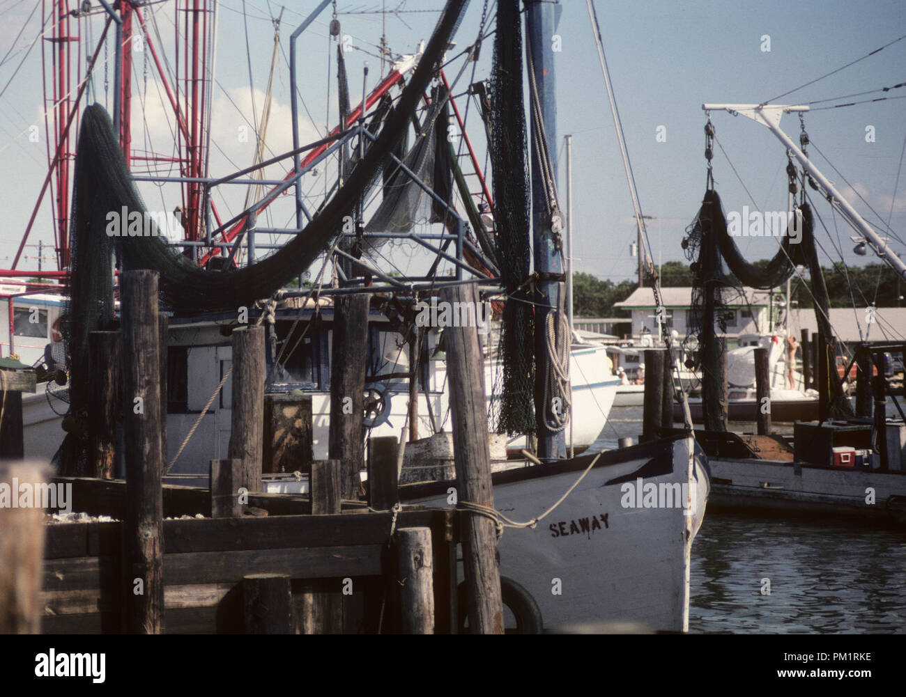 Working shrimp boat on the Gulf Coast of the United States catching ...