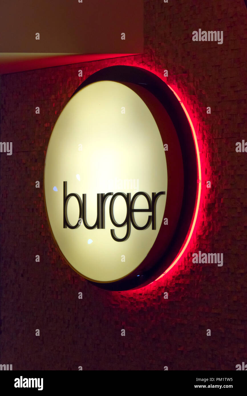 Round burger sign hi-res stock photography and images - Alamy