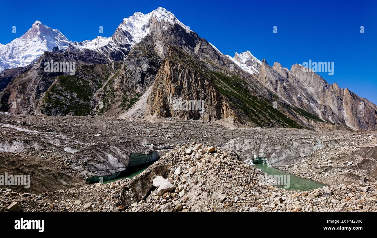 K2 and Karakorum Peaks Panorama at Concordia Pakistan. K2 Broad Peak ...