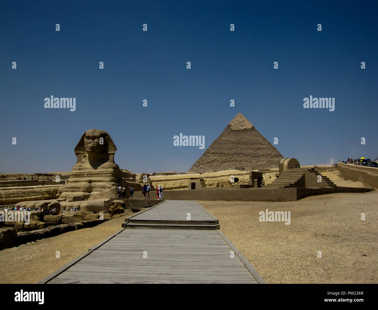 Close up views of the Great Sphinx of Giza, Egypt in a limited access ...