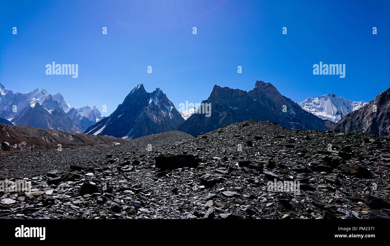 K2 and Karakorum Peaks Panorama at Concordia Pakistan. K2 Broad Peak ...