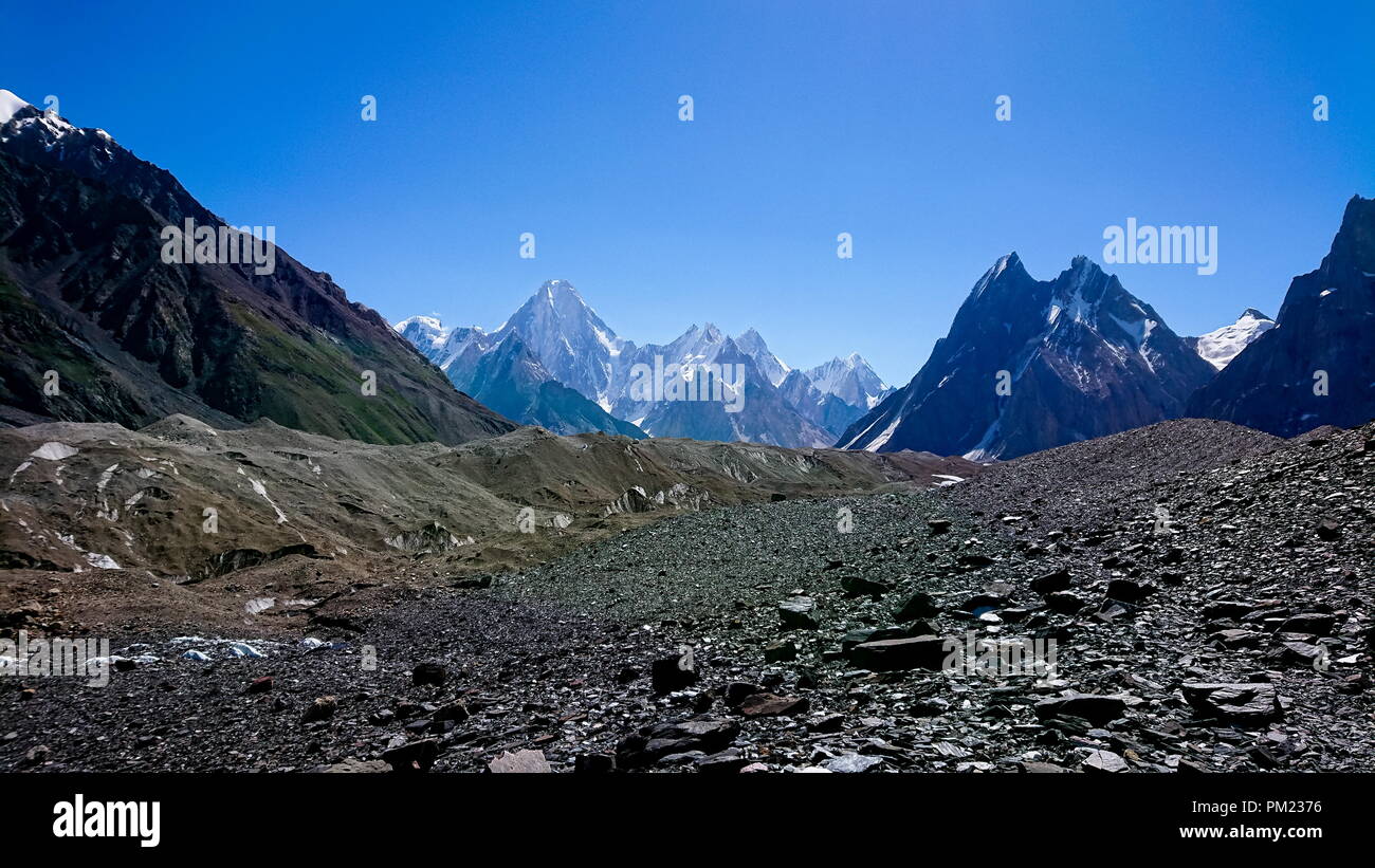 K2 and Karakorum Peaks Panorama at Concordia Pakistan. K2 Broad Peak ...