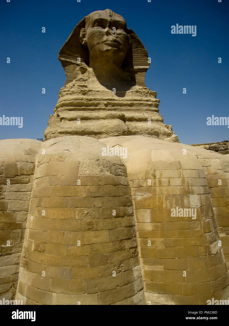 Close up views of the Great Sphinx of Giza, Egypt in a limited access ...