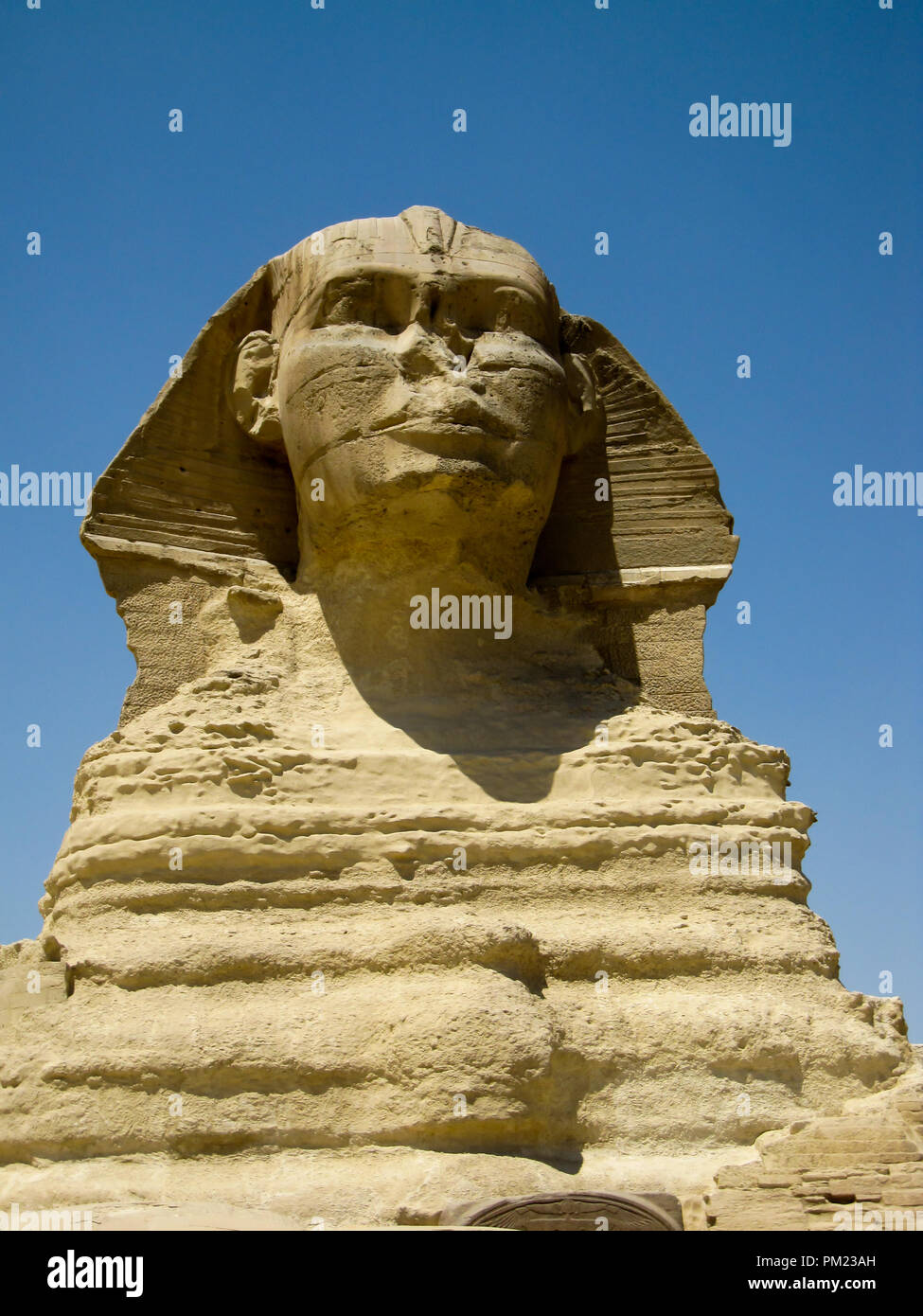 Close up views of the Great Sphinx of Giza, Egypt in a limited access ...
