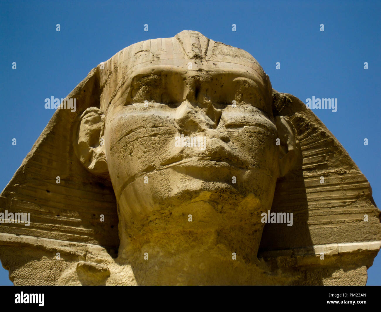 Close up views of the Great Sphinx of Giza, Egypt in a limited access ...