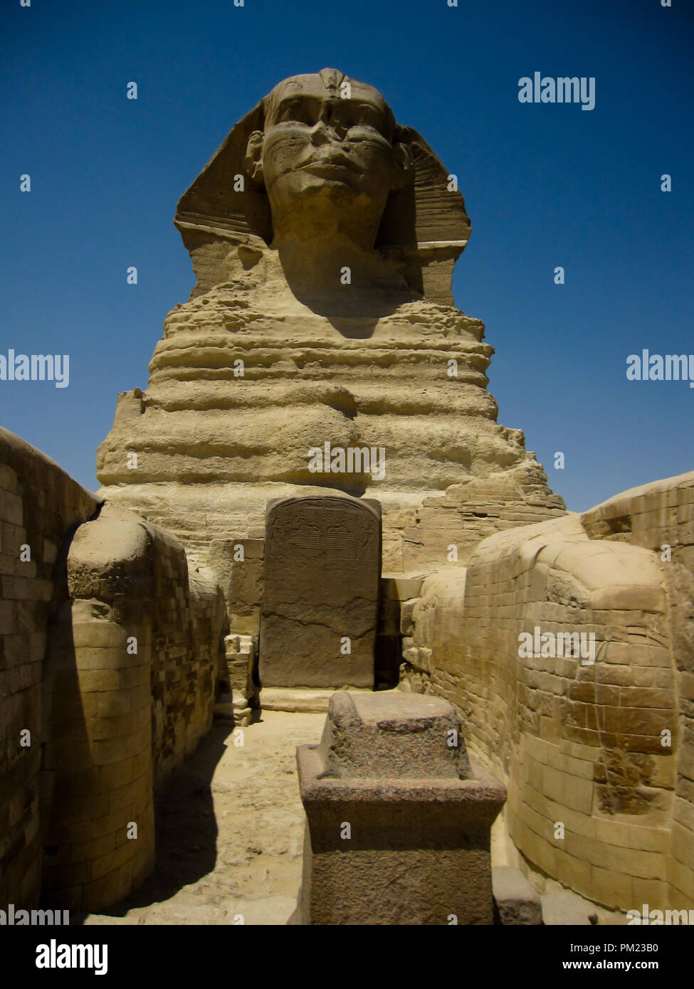 Close up views of the Great Sphinx of Giza, Egypt in a limited access ...
