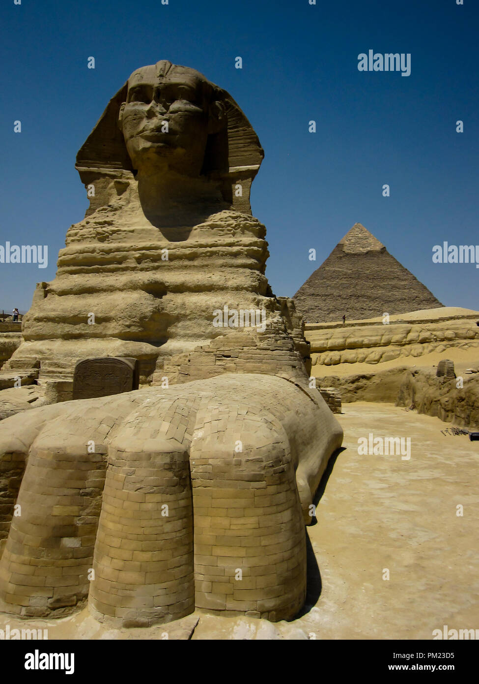 Close up views of the Great Sphinx of Giza, Egypt in a limited access ...