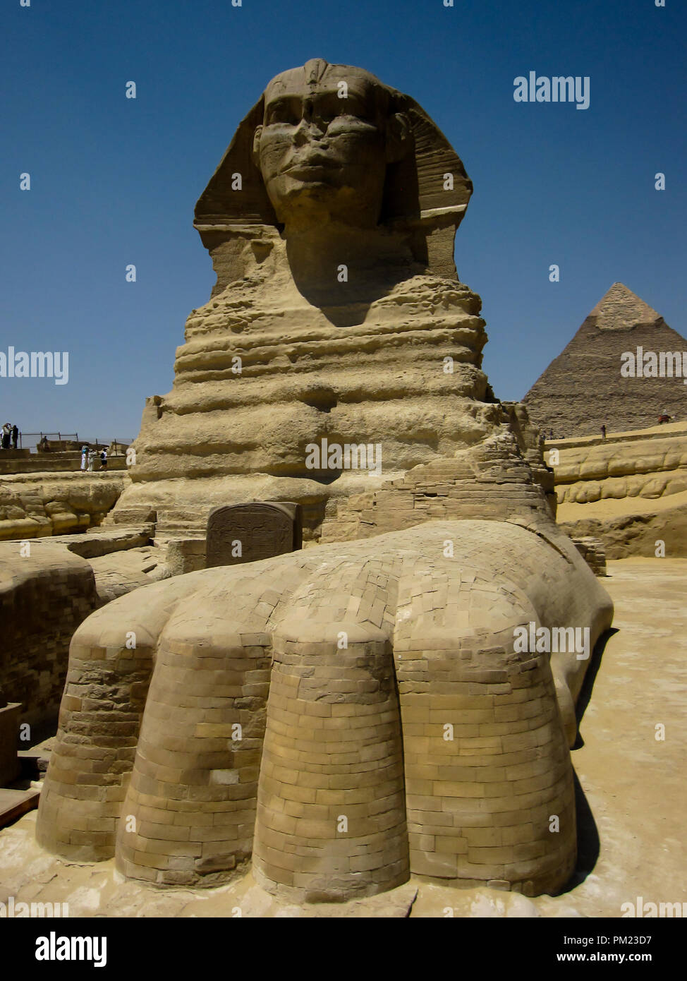 Close up views of the Great Sphinx of Giza, Egypt in a limited access ...