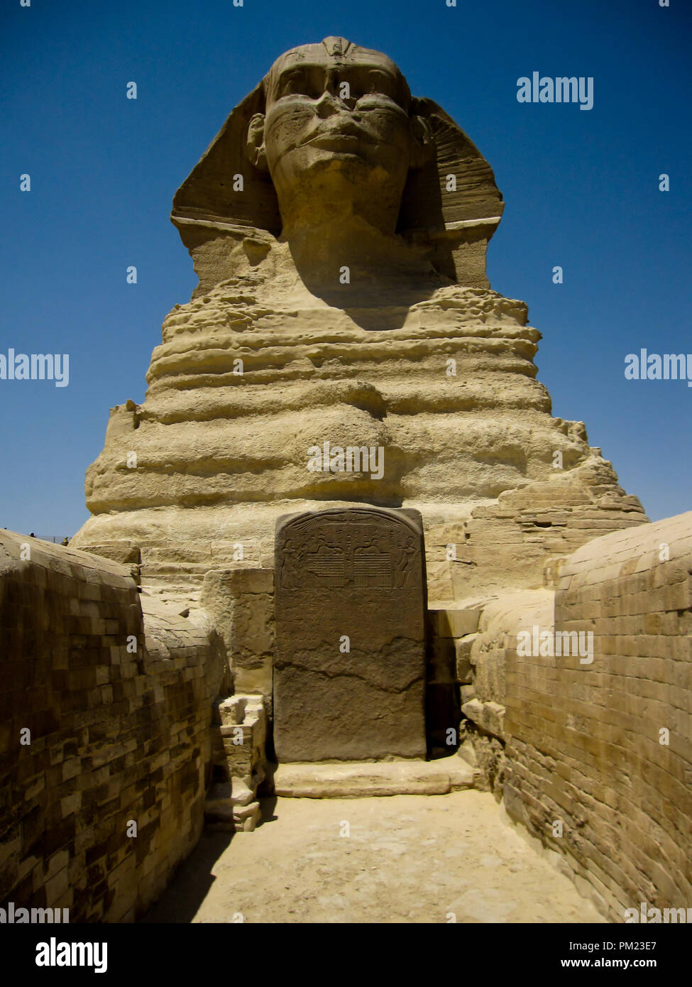 Close up views of the Great Sphinx of Giza, Egypt in a limited access ...