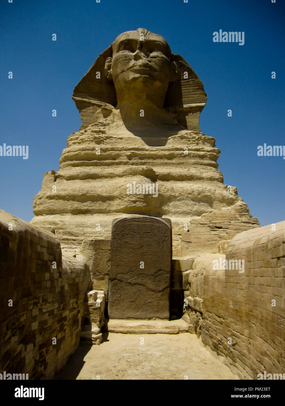 Close up views of the Great Sphinx of Giza, Egypt in a limited access ...