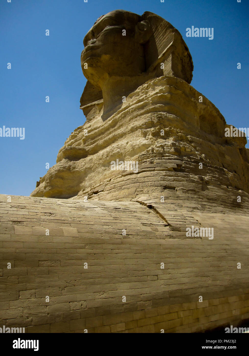Close up views of the Great Sphinx of Giza, Egypt in a limited access ...