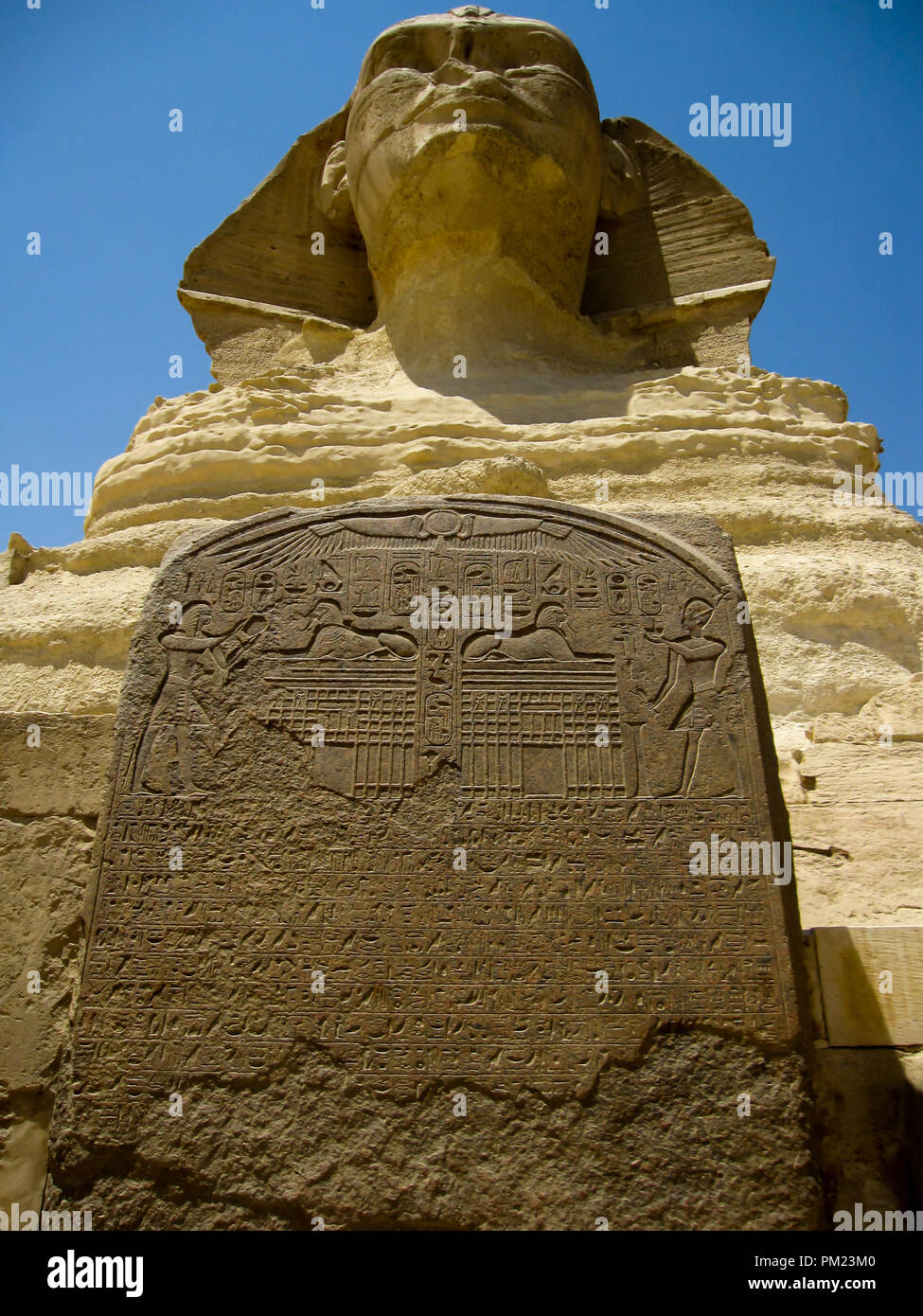 Close up views of the Great Sphinx of Giza, Egypt in a limited access ...