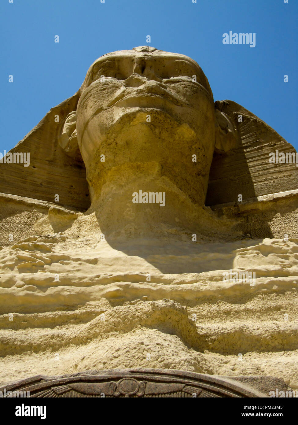 Close up views of the Great Sphinx of Giza, Egypt in a limited access ...