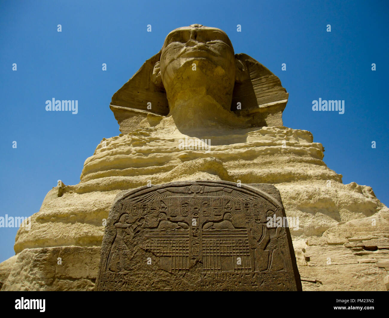 Close up views of the Great Sphinx of Giza, Egypt in a limited access ...