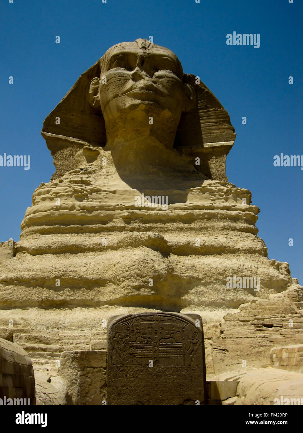 Close up views of the Great Sphinx of Giza, Egypt in a limited access ...